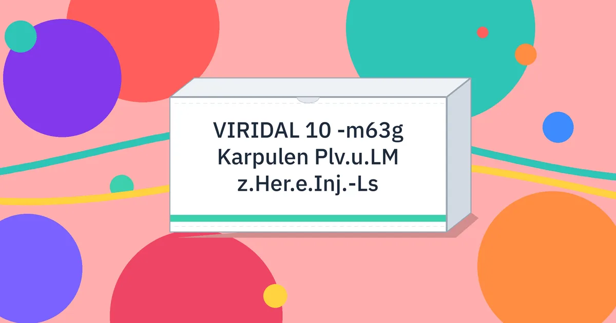 Symbolbild: Packung mit der Aufschrift VIRIDAL 10 -m63g Karpulen Plv.u.LM z.Her.e.Inj.-Ls (PZN 08668884) – Verfügbarkeit und Bezug in Apotheken in Frankfurt am Main