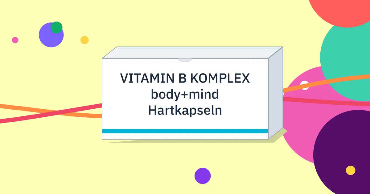 Symbolbild: Packung mit der Aufschrift VITAMIN B KOMPLEX body+mind Hartkapseln (PZN 16871820) – Verfügbarkeit und Bezug in Apotheken in Frankfurt am Main