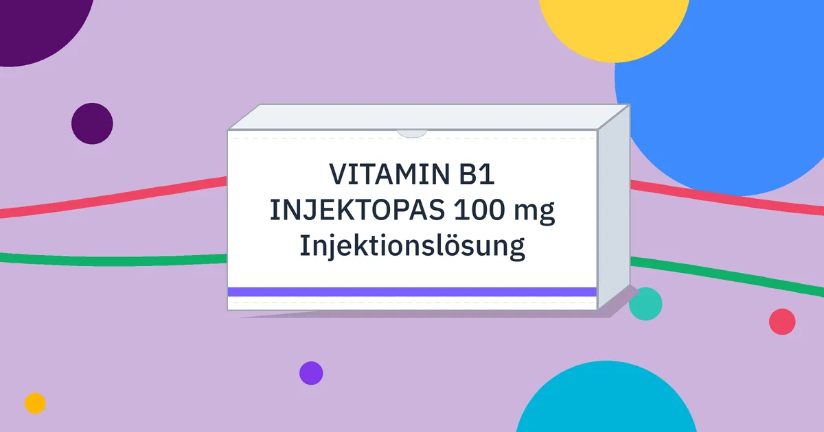 Symbolbild: Packung mit der Aufschrift VITAMIN B1 INJEKTOPAS 100 mg Injektionslösung (PZN 03262456) – Verfügbarkeit und Bezug in Apotheken in Frankfurt am Main