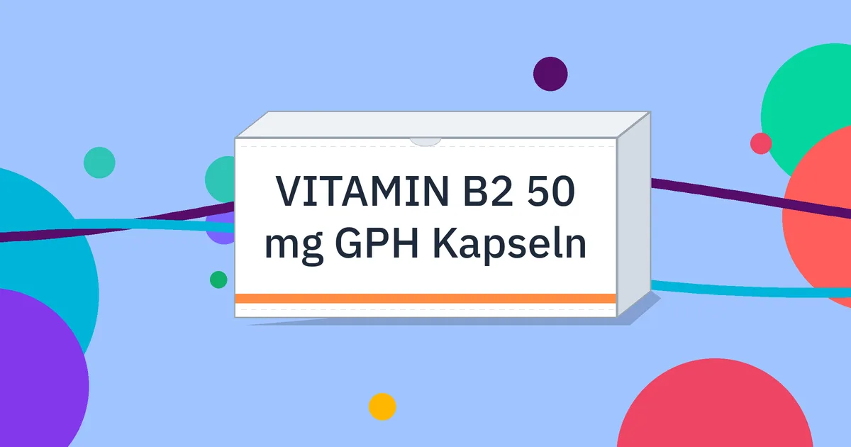Symbolbild: Packung mit der Aufschrift VITAMIN B2 50 mg GPH Kapseln (PZN 16571236) – Verfügbarkeit und Bezug in Apotheken in Frankfurt am Main