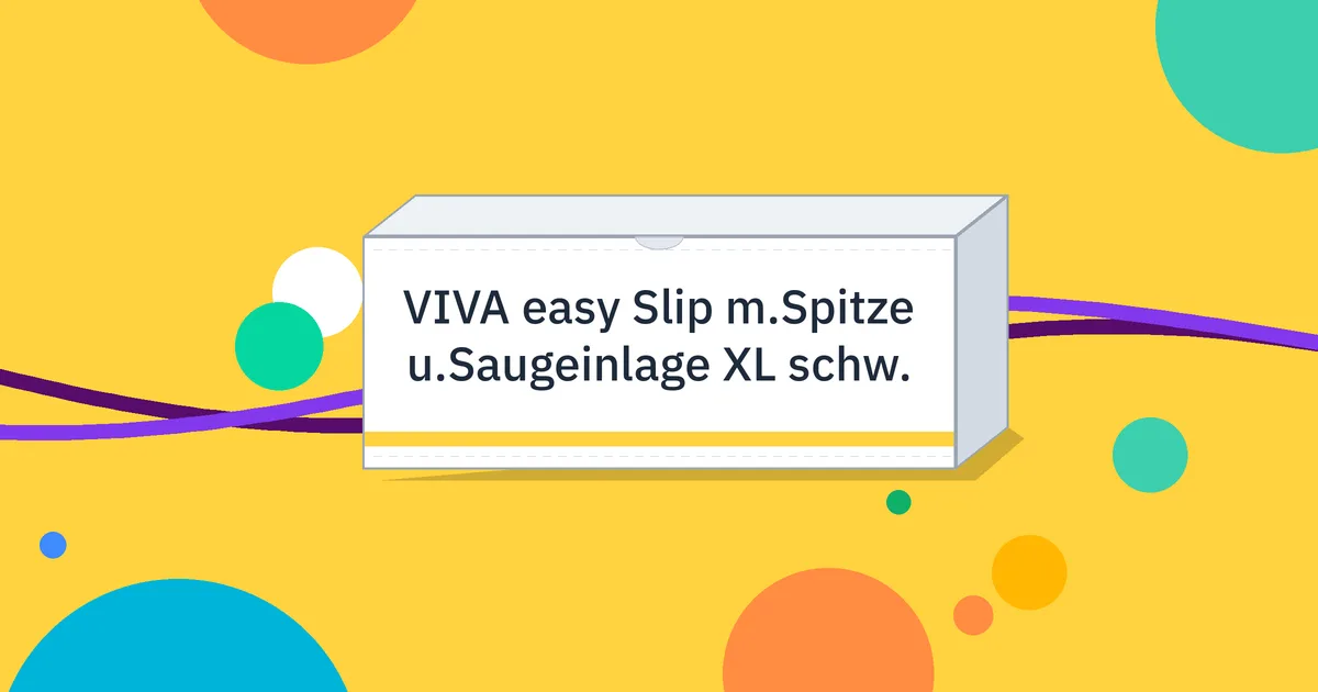 Symbolbild: Packung mit der Aufschrift VIVA easy Slip m.Spitze u.Saugeinlage XL schw. (PZN 16576558) – Verfügbarkeit und Bezug in Apotheken in Frankfurt am Main