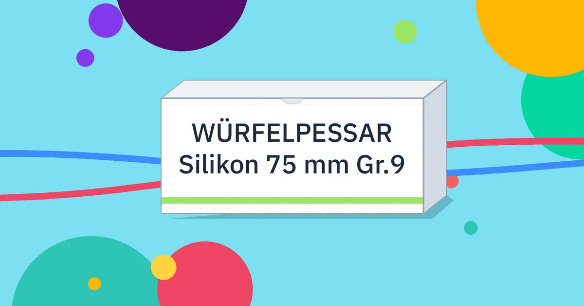Symbolbild: Packung mit der Aufschrift WÜRFELPESSAR Silikon 75 mm Gr.9 (PZN 06869696) – Verfügbarkeit und Bezug in Apotheken in Frankfurt am Main
