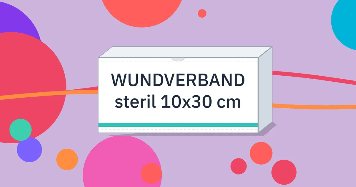 Symbolbild: Packung mit der Aufschrift WUNDVERBAND steril 10x30 cm (PZN 05017198) – Verfügbarkeit und Bezug in Apotheken in Frankfurt am Main