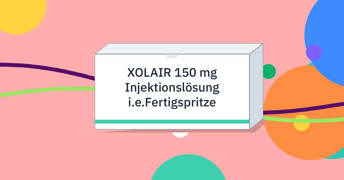 Symbolbild: Packung mit der Aufschrift XOLAIR 150 mg Injektionslösung i.e.Fertigspritze (PZN 09943631) – Verfügbarkeit und Bezug in Apotheken in Frankfurt am Main