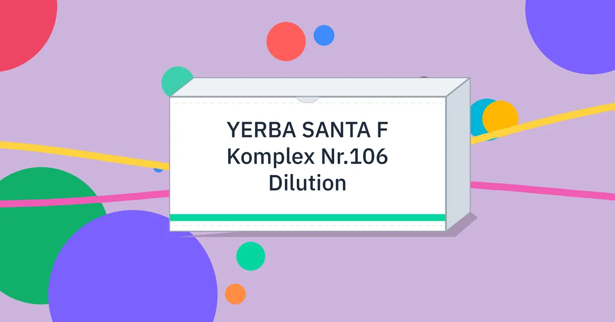Symbolbild: Packung mit der Aufschrift YERBA SANTA F Komplex Nr.106 Dilution (PZN 04484609) – Verfügbarkeit und Bezug in Apotheken in Frankfurt am Main