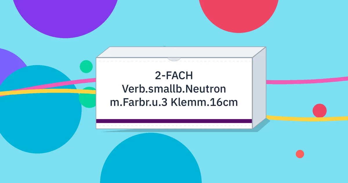 Symbolbild: Packung mit der Aufschrift 2-FACH Verb.smallb.Neutron m.Farbr.u.3 Klemm.16cm (PZN 18499388) – Verfügbarkeit und Bezug in Apotheken in Frankfurt am Main