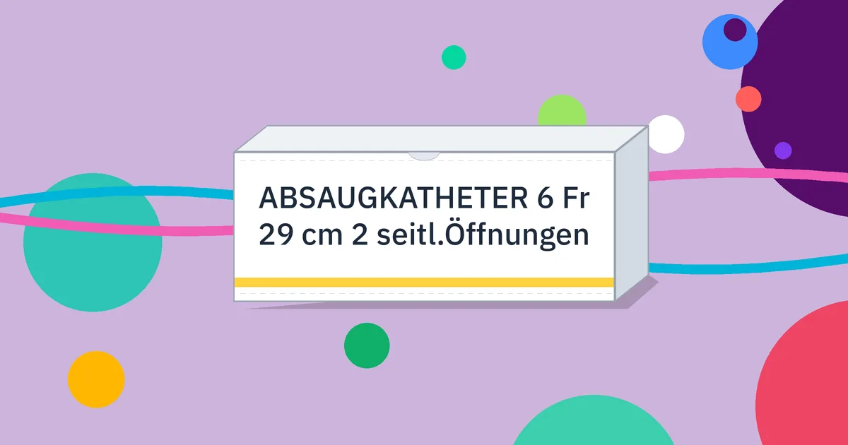 Symbolbild: Packung mit der Aufschrift ABSAUGKATHETER 6 Fr 29 cm 2 seitl.Öffnungen (PZN 20210283) – Verfügbarkeit und Bezug in Apotheken in Frankfurt am Main