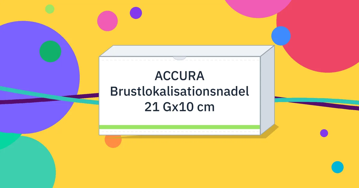 Symbolbild: Packung mit der Aufschrift ACCURA Brustlokalisationsnadel 21 Gx10 cm (PZN 06772459) – Verfügbarkeit und Bezug in Apotheken in Frankfurt am Main