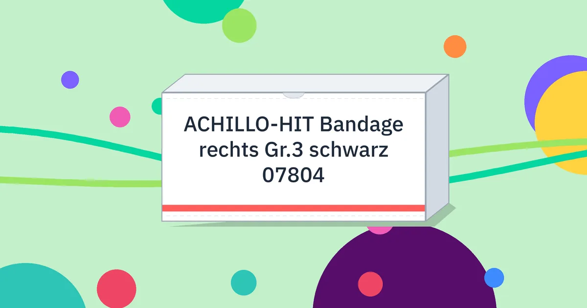 Symbolbild: Packung mit der Aufschrift ACHILLO-HIT Bandage rechts Gr.3 schwarz 07804 (PZN 02470098) – Verfügbarkeit und Bezug in Apotheken in Frankfurt am Main