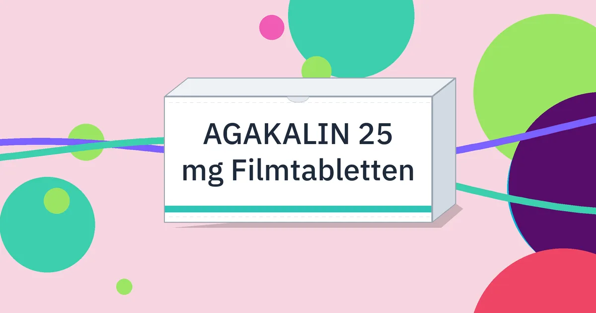 Symbolbild: Packung mit der Aufschrift AGAKALIN 25 mg Filmtabletten (PZN 15268932) – Verfügbarkeit und Bezug in Apotheken in Frankfurt am Main