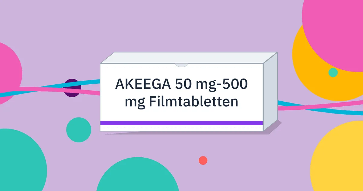 Symbolbild: Packung mit der Aufschrift AKEEGA 50 mg-500 mg Filmtabletten (PZN 18391900) – Verfügbarkeit und Bezug in Apotheken in Frankfurt am Main