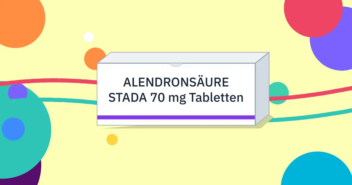 Symbolbild: Packung mit der Aufschrift ALENDRONSÄURE STADA 70 mg Tabletten (PZN 01044465) – Verfügbarkeit und Bezug in Apotheken in Frankfurt am Main