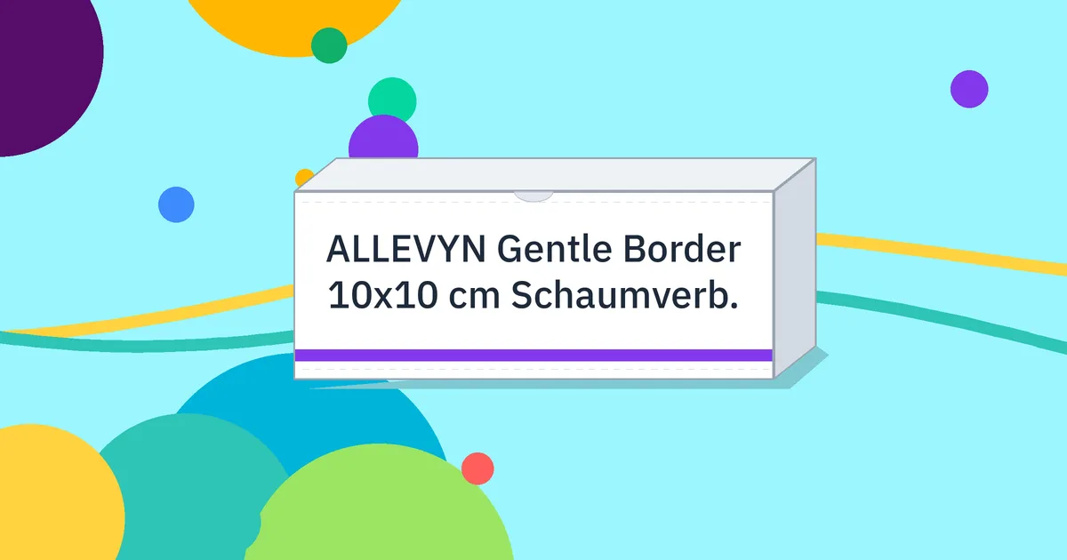 Symbolbild: Packung mit der Aufschrift ALLEVYN Gentle Border 10x10 cm Schaumverb. (PZN 12480985) – Verfügbarkeit und Bezug in Apotheken in Frankfurt am Main