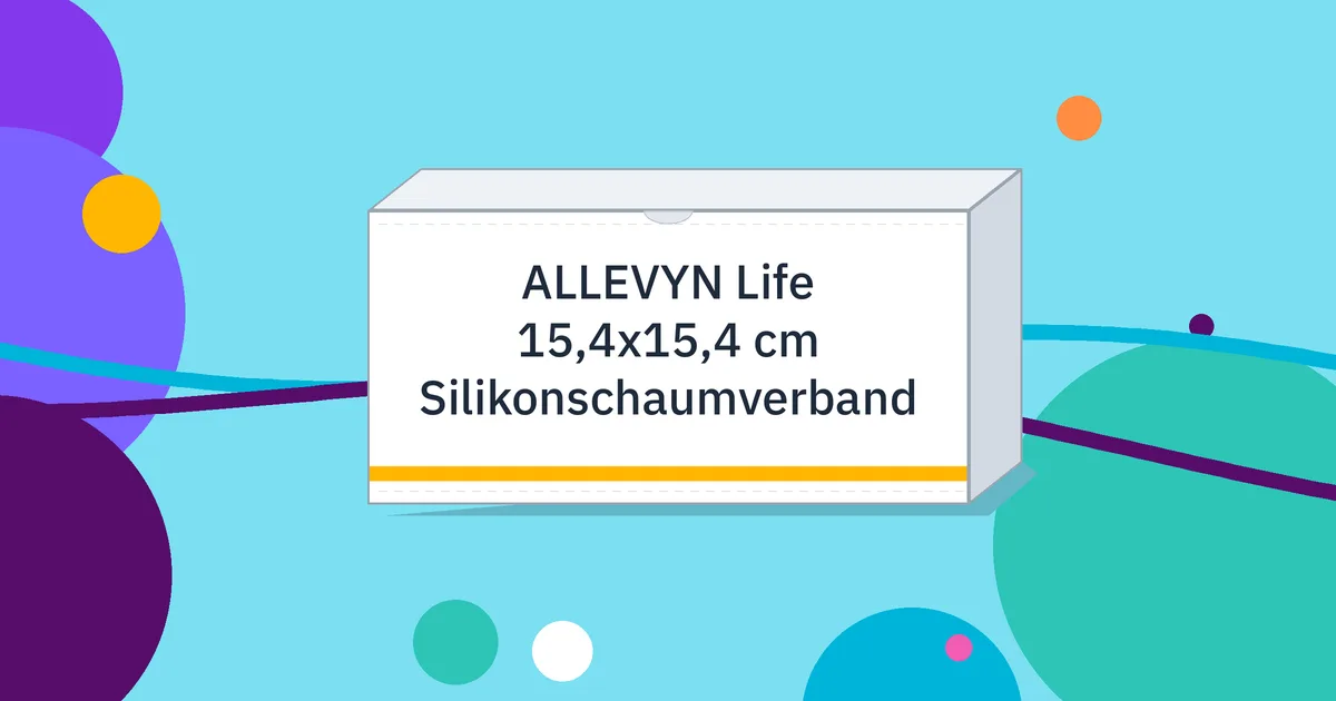 Symbolbild: Packung mit der Aufschrift ALLEVYN Life 15,4x15,4 cm Silikonschaumverband (PZN 15419093) – Verfügbarkeit und Bezug in Apotheken in Frankfurt am Main