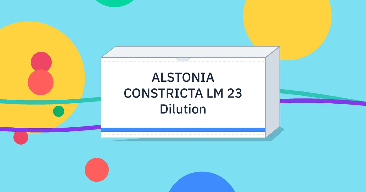 Symbolbild: Packung mit der Aufschrift ALSTONIA CONSTRICTA LM 23 Dilution (PZN 13314467) – Verfügbarkeit und Bezug in Apotheken in Frankfurt am Main