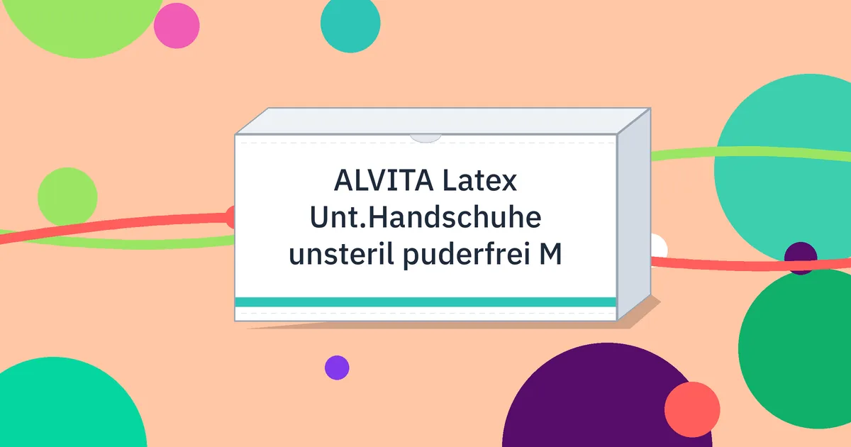Symbolbild: Packung mit der Aufschrift ALVITA Latex Unt.Handschuhe unsteril puderfrei M (PZN 11309261) – Verfügbarkeit und Bezug in Apotheken in Frankfurt am Main