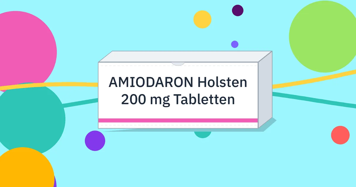 Symbolbild: Packung mit der Aufschrift AMIODARON Holsten 200 mg Tabletten (PZN 12442246) – Verfügbarkeit und Bezug in Apotheken in Frankfurt am Main