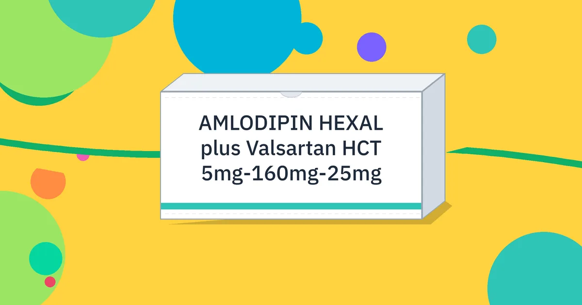 Symbolbild: Packung mit der Aufschrift AMLODIPIN HEXAL plus Valsartan HCT 5mg-160mg-25mg (PZN 15824959) – Verfügbarkeit und Bezug in Apotheken in Frankfurt am Main