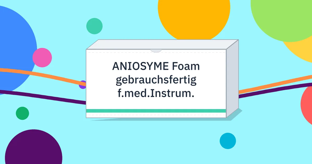 Symbolbild: Packung mit der Aufschrift ANIOSYME Foam gebrauchsfertig f.med.Instrum. (PZN 13879583) – Verfügbarkeit und Bezug in Apotheken in Frankfurt am Main