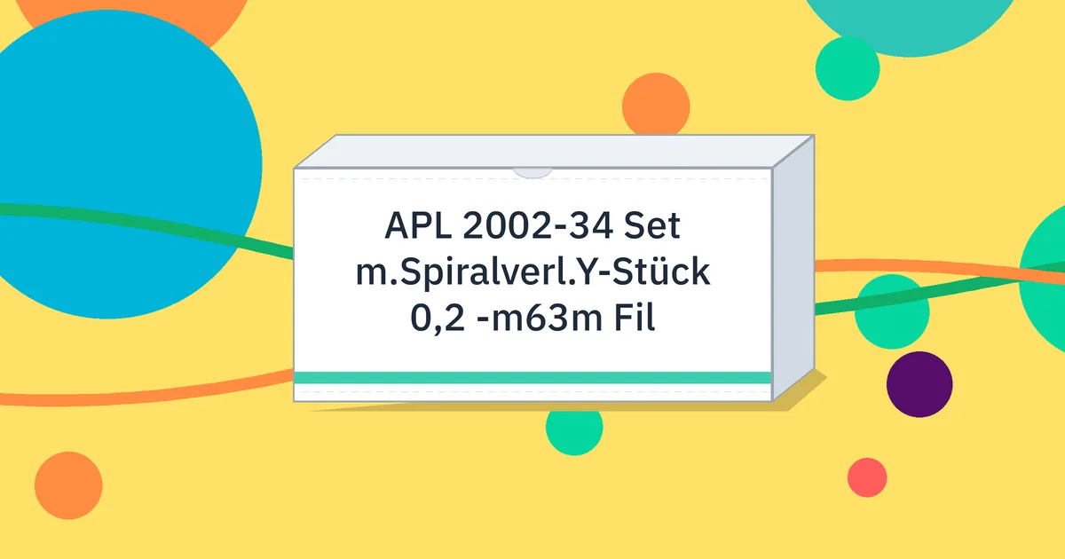 Symbolbild: Packung mit der Aufschrift APL 2002-34 Set m.Spiralverl.Y-Stück 0,2 -m63m Fil (PZN 12724542) – Verfügbarkeit und Bezug in Apotheken in Frankfurt am Main