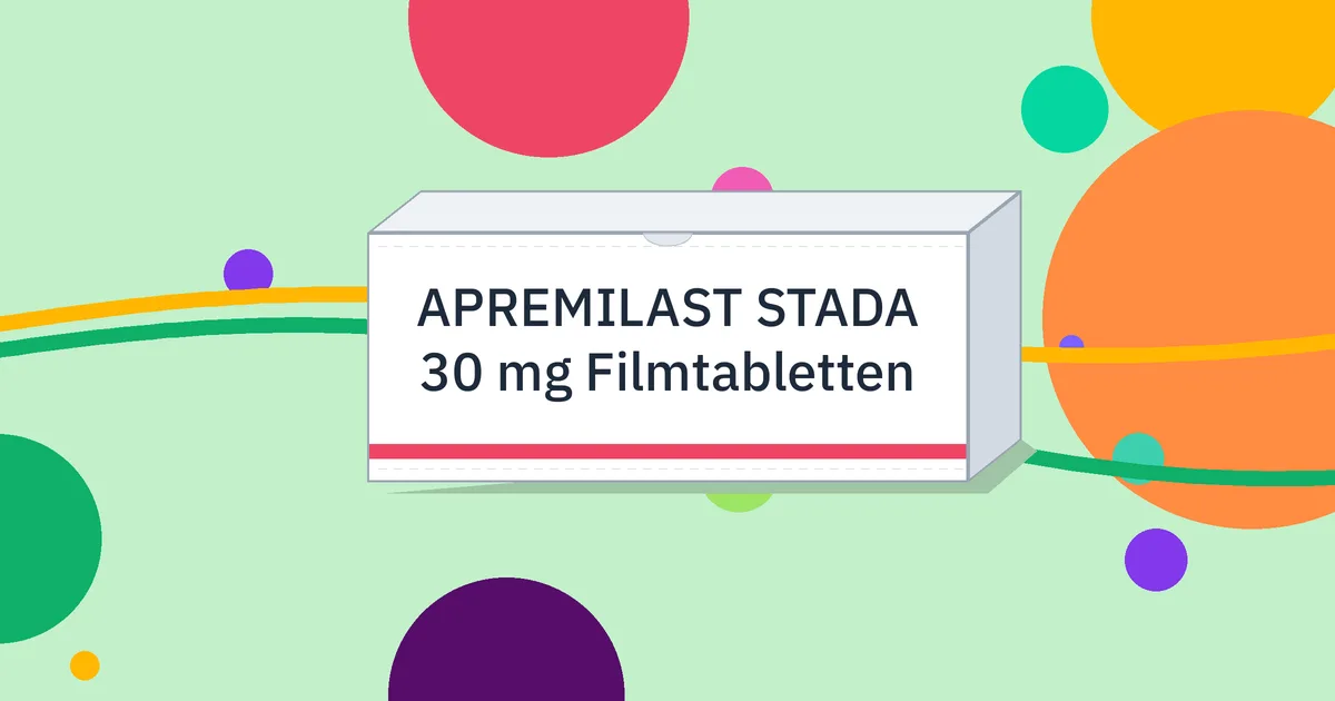 Symbolbild: Packung mit der Aufschrift APREMILAST STADA 30 mg Filmtabletten (PZN 19495369) – Verfügbarkeit und Bezug in Apotheken in Frankfurt am Main