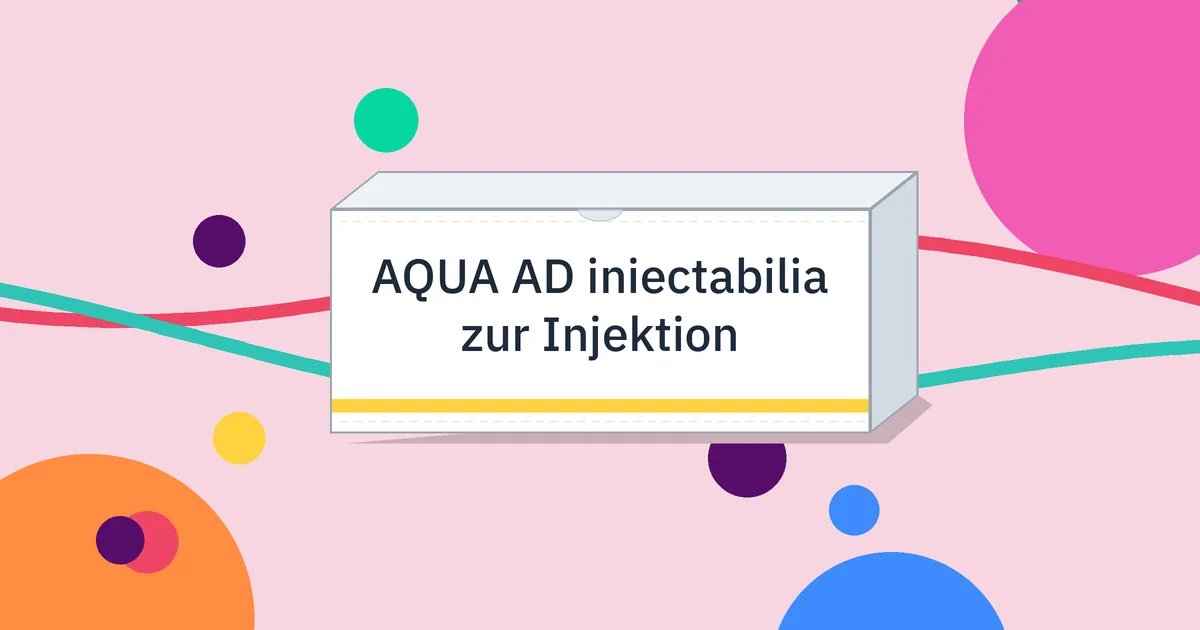 Symbolbild: Packung mit der Aufschrift AQUA AD iniectabilia zur Injektion (PZN 08770967) – Verfügbarkeit und Bezug in Apotheken in Frankfurt am Main