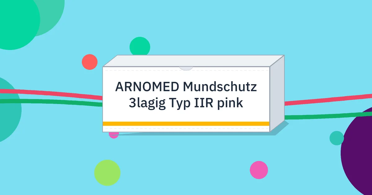Symbolbild: Packung mit der Aufschrift ARNOMED Mundschutz 3lagig Typ IIR pink (PZN 17868346) – Verfügbarkeit und Bezug in Apotheken in Frankfurt am Main
