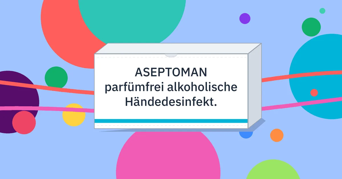 Symbolbild: Packung mit der Aufschrift ASEPTOMAN parfümfrei alkoholische Händedesinfekt. (PZN 09614637) – Verfügbarkeit und Bezug in Apotheken in Frankfurt am Main