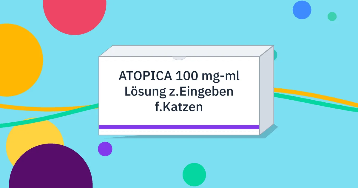 Symbolbild: Packung mit der Aufschrift ATOPICA 100 mg-ml Lösung z.Eingeben f.Katzen (PZN 09280248) – Verfügbarkeit und Bezug in Apotheken in Frankfurt am Main
