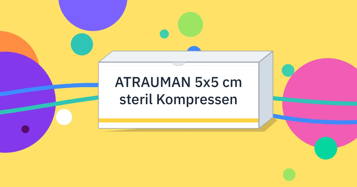 Symbolbild: Packung mit der Aufschrift ATRAUMAN 5x5 cm steril Kompressen (PZN 16153125) – Verfügbarkeit und Bezug in Apotheken in Frankfurt am Main