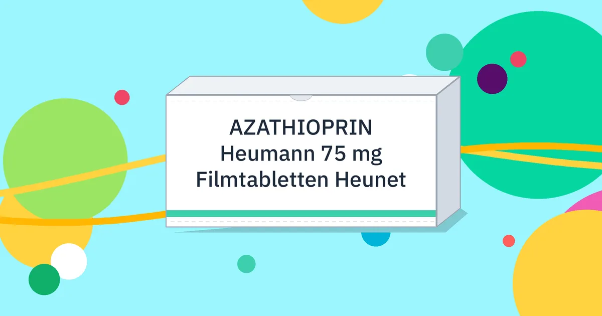 Symbolbild: Packung mit der Aufschrift AZATHIOPRIN Heumann 75 mg Filmtabletten Heunet (PZN 15304154) – Verfügbarkeit und Bezug in Apotheken in Frankfurt am Main