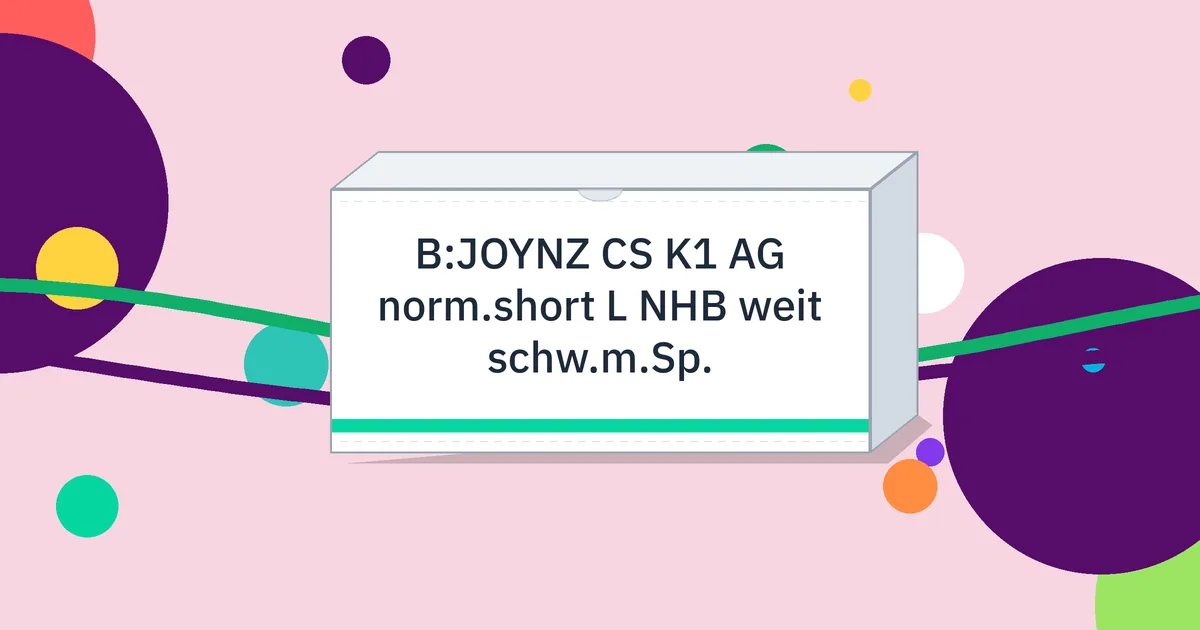 Symbolbild: Packung mit der Aufschrift B:JOYNZ CS K1 AG norm.short L NHB weit schw.m.Sp. (PZN 20532242) – Verfügbarkeit und Bezug in Apotheken in Frankfurt am Main