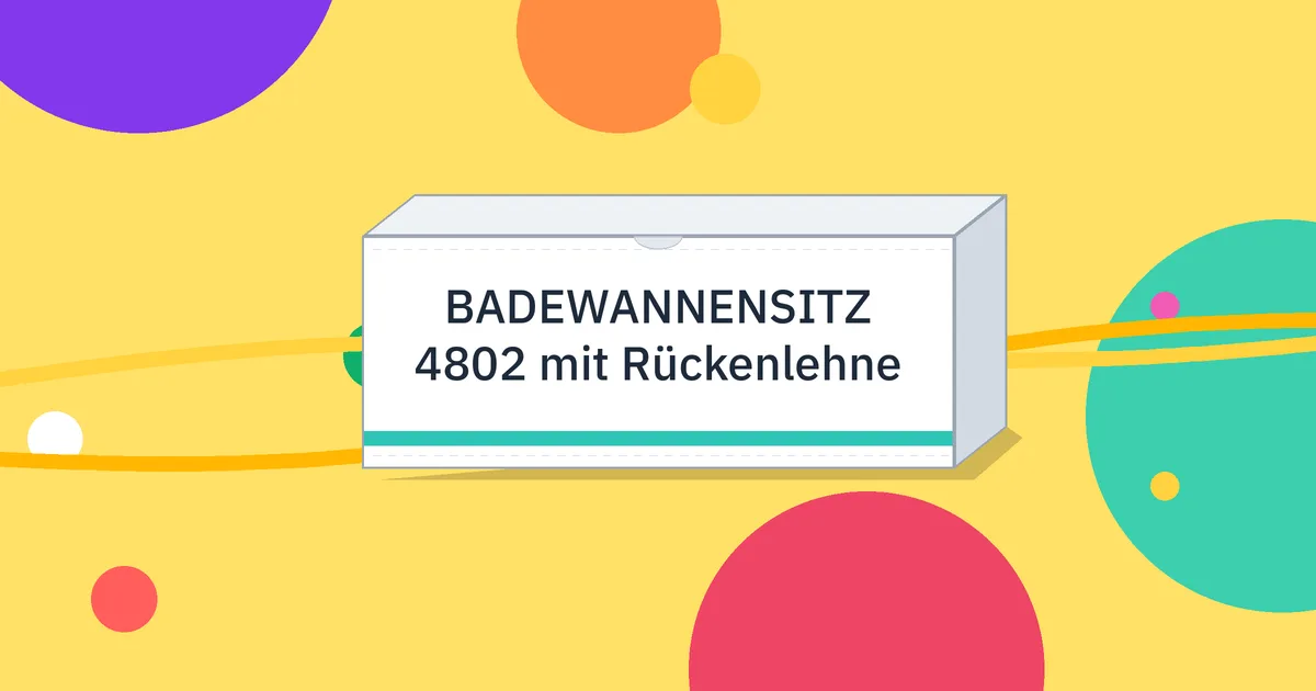 Symbolbild: Packung mit der Aufschrift BADEWANNENSITZ 4802 mit Rückenlehne (PZN 03492268) – Verfügbarkeit und Bezug in Apotheken in Frankfurt am Main