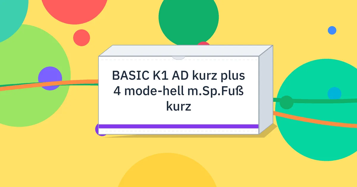 Symbolbild: Packung mit der Aufschrift BASIC K1 AD kurz plus 4 mode-hell m.Sp.Fuß kurz (PZN 20258427) – Verfügbarkeit und Bezug in Apotheken in Frankfurt am Main