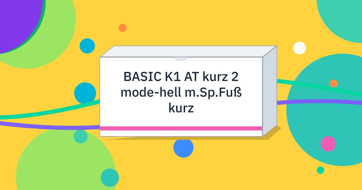 Symbolbild: Packung mit der Aufschrift BASIC K1 AT kurz 2 mode-hell m.Sp.Fuß kurz (PZN 20262417) – Verfügbarkeit und Bezug in Apotheken in Frankfurt am Main