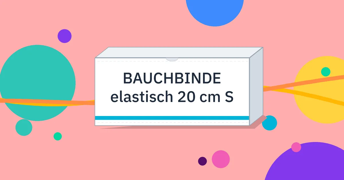 Symbolbild: Packung mit der Aufschrift BAUCHBINDE elastisch 20 cm S (PZN 19070546) – Verfügbarkeit und Bezug in Apotheken in Frankfurt am Main