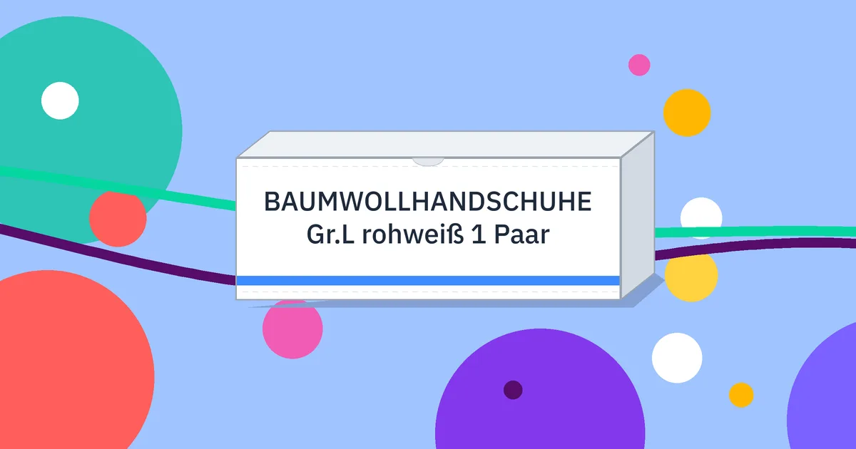 Symbolbild: Packung mit der Aufschrift BAUMWOLLHANDSCHUHE Gr.L rohweiß 1 Paar (PZN 16718981) – Verfügbarkeit und Bezug in Apotheken in Frankfurt am Main