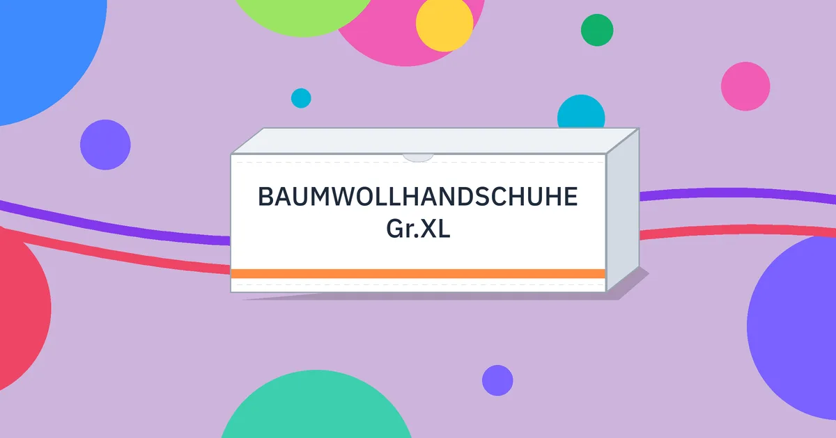 Symbolbild: Packung mit der Aufschrift BAUMWOLLHANDSCHUHE Gr.XL (PZN 18472751) – Verfügbarkeit und Bezug in Apotheken in Frankfurt am Main