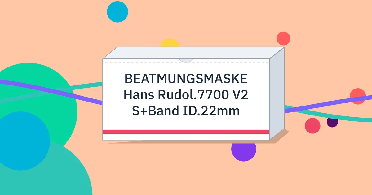 Symbolbild: Packung mit der Aufschrift BEATMUNGSMASKE Hans Rudol.7700 V2 S+Band ID.22mm (PZN 17303176) – Verfügbarkeit und Bezug in Apotheken in Frankfurt am Main