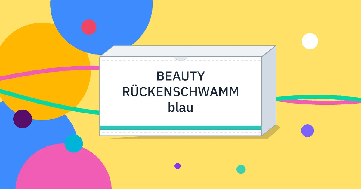Symbolbild: Packung mit der Aufschrift BEAUTY RÜCKENSCHWAMM blau (PZN 07738654) – Verfügbarkeit und Bezug in Apotheken in Frankfurt am Main