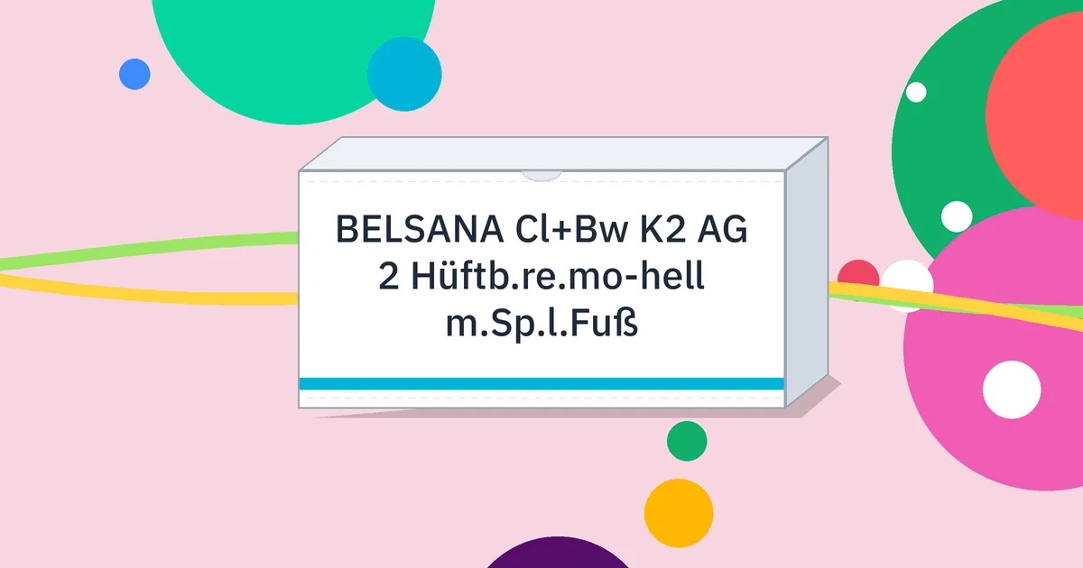 Symbolbild: Packung mit der Aufschrift BELSANA Cl+Bw K2 AG 2 Hüftb.re.mo-hell m.Sp.l.Fuß (PZN 12254208) – Verfügbarkeit und Bezug in Apotheken in Frankfurt am Main