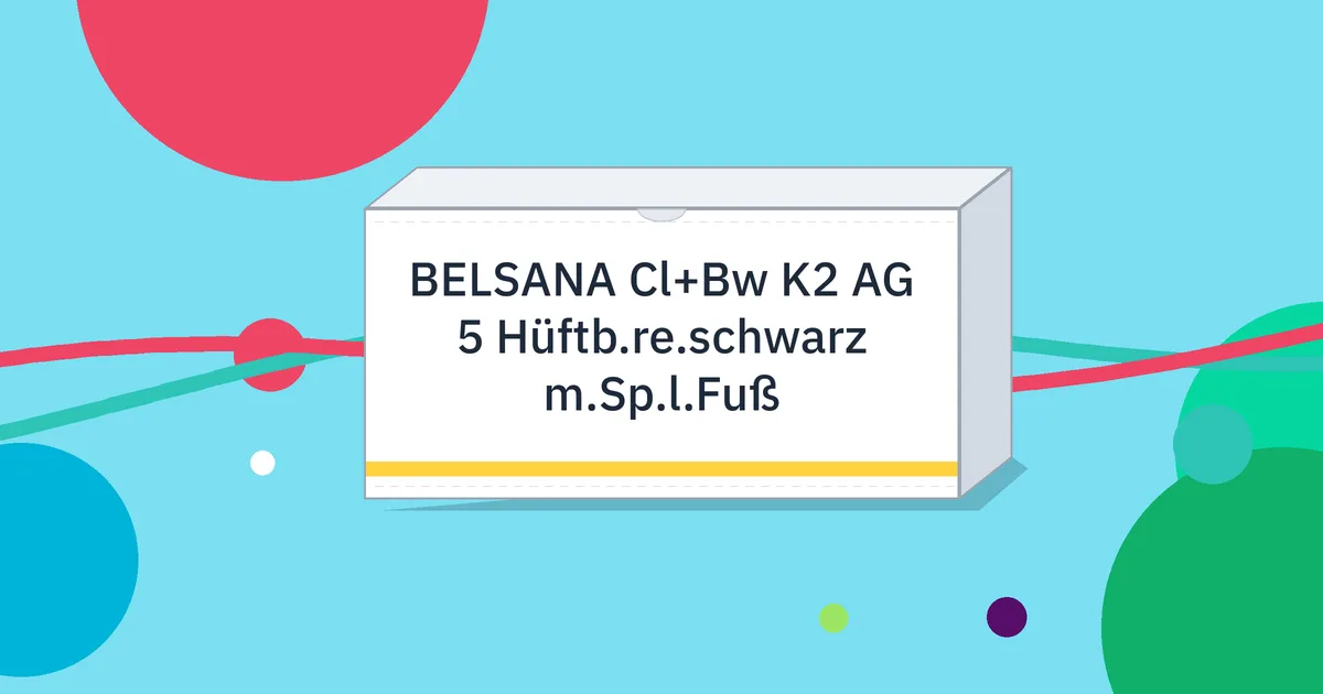 Symbolbild: Packung mit der Aufschrift BELSANA Cl+Bw K2 AG 5 Hüftb.re.schwarz m.Sp.l.Fuß (PZN 12255001) – Verfügbarkeit und Bezug in Apotheken in Frankfurt am Main