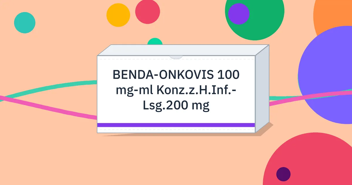 Symbolbild: Packung mit der Aufschrift BENDA-ONKOVIS 100 mg-ml Konz.z.H.Inf.-Lsg.200 mg (PZN 19725148) – Verfügbarkeit und Bezug in Apotheken in Frankfurt am Main