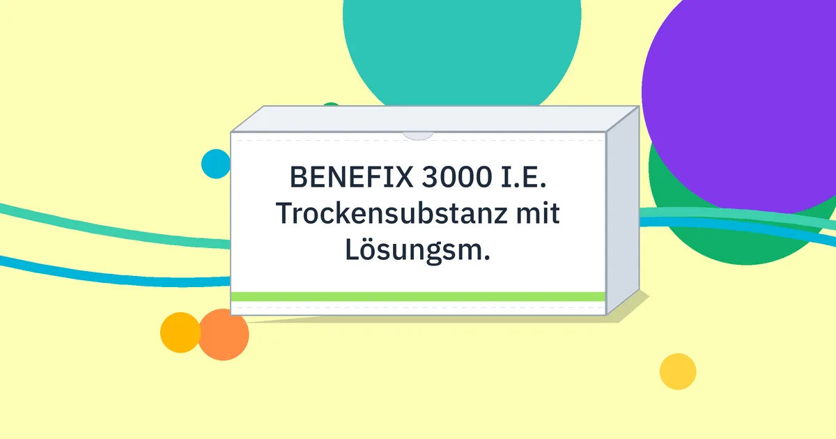 Symbolbild: Packung mit der Aufschrift BENEFIX 3000 I.E. Trockensubstanz mit Lösungsm. (PZN 00692239) – Verfügbarkeit und Bezug in Apotheken in Frankfurt am Main