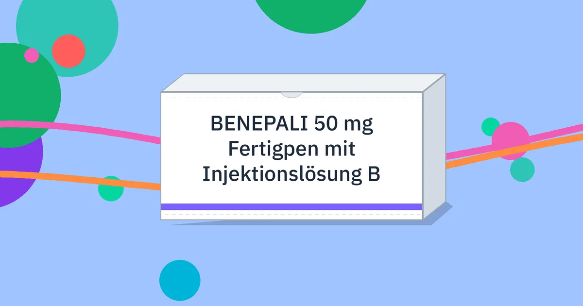 Symbolbild: Packung mit der Aufschrift BENEPALI 50 mg Fertigpen mit Injektionslösung B (PZN 13856754) – Verfügbarkeit und Bezug in Apotheken in Frankfurt am Main