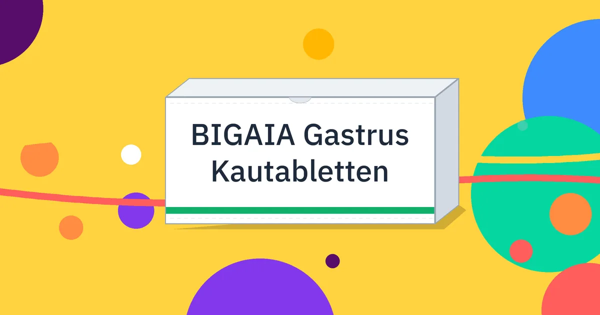 Symbolbild: Packung mit der Aufschrift BIGAIA Gastrus Kautabletten (PZN 20038217) – Verfügbarkeit und Bezug in Apotheken in Frankfurt am Main