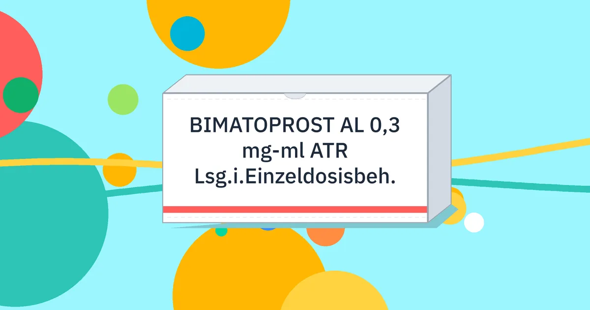 Symbolbild: Packung mit der Aufschrift BIMATOPROST AL 0,3 mg-ml ATR Lsg.i.Einzeldosisbeh. (PZN 16657179) – Verfügbarkeit und Bezug in Apotheken in Frankfurt am Main