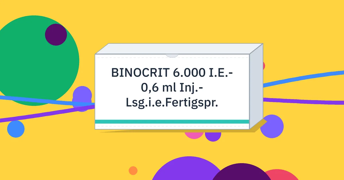Symbolbild: Packung mit der Aufschrift BINOCRIT 6.000 I.E.-0,6 ml Inj.-Lsg.i.e.Fertigspr. (PZN 16941897) – Verfügbarkeit und Bezug in Apotheken in Frankfurt am Main