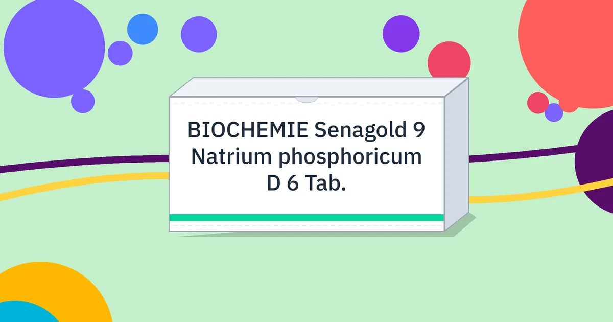 Symbolbild: Packung mit der Aufschrift BIOCHEMIE Senagold 9 Natrium phosphoricum D 6 Tab. (PZN 06827597) – Verfügbarkeit und Bezug in Apotheken in Frankfurt am Main