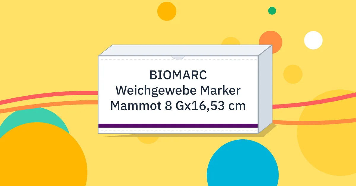 Symbolbild: Packung mit der Aufschrift BIOMARC Weichgewebe Marker Mammot 8 Gx16,53 cm (PZN 09523320) – Verfügbarkeit und Bezug in Apotheken in Frankfurt am Main